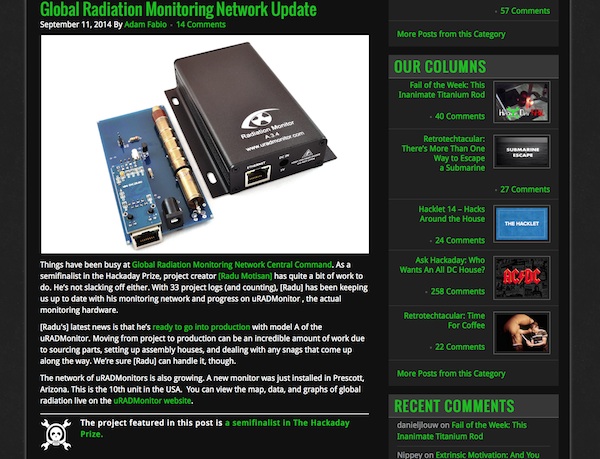 uRADMonitor » Featured on HackAday as Semifinalist